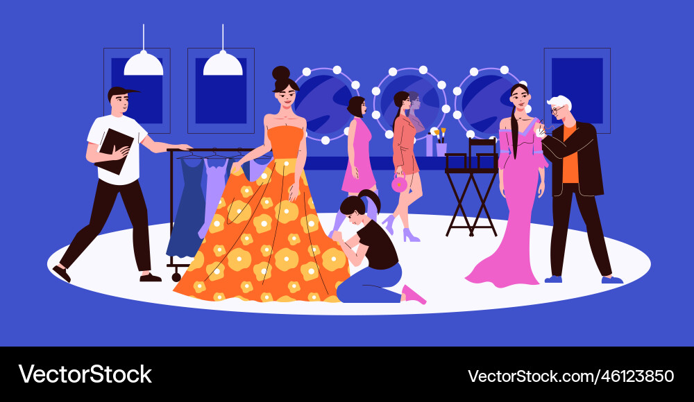 Fashion show backstage composition Royalty Free Vector Image