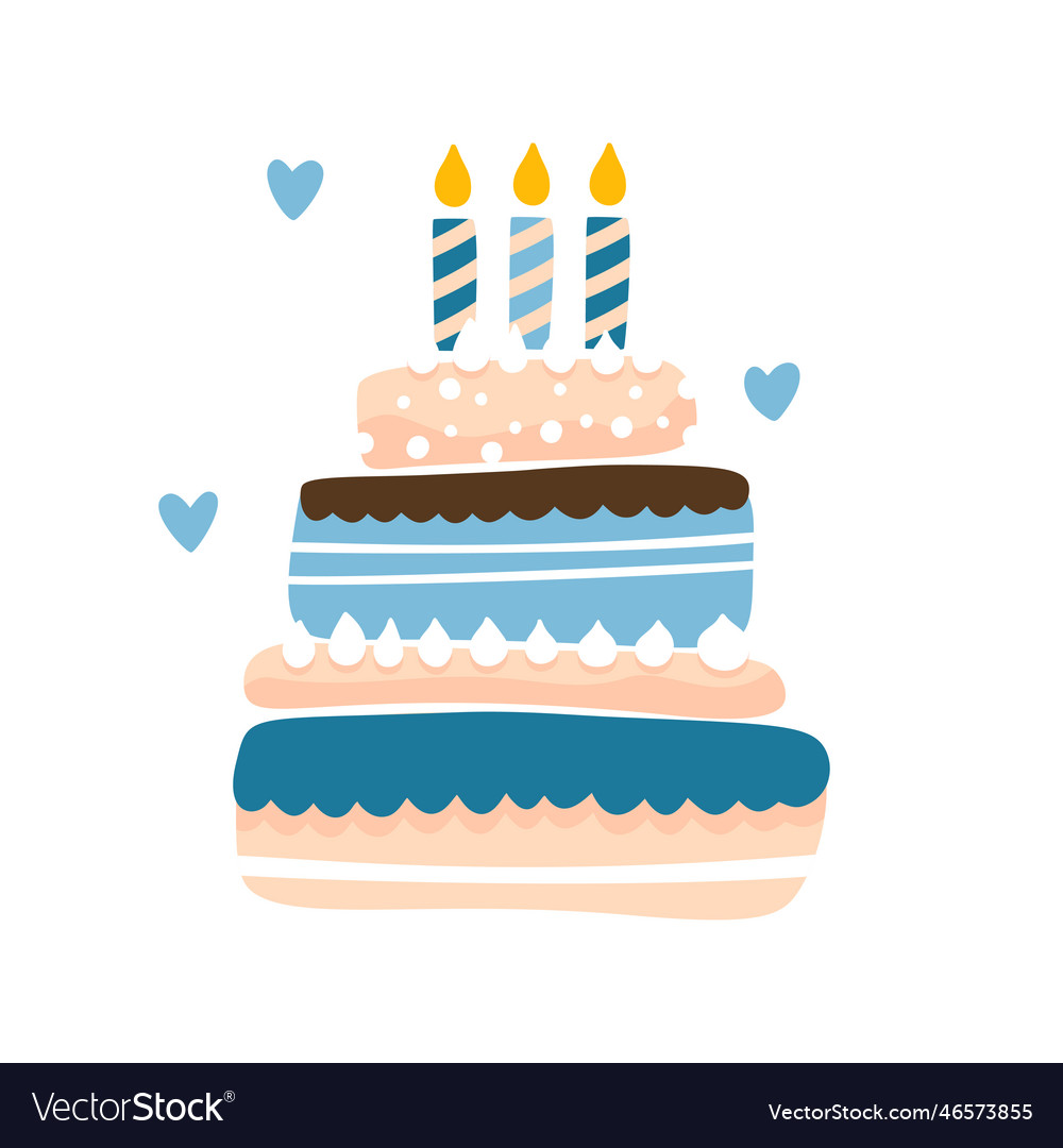 Birthday cake with three candles party Royalty Free Vector