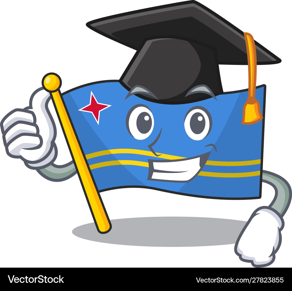 Cute graduation hat aruba flag with character Vector Image