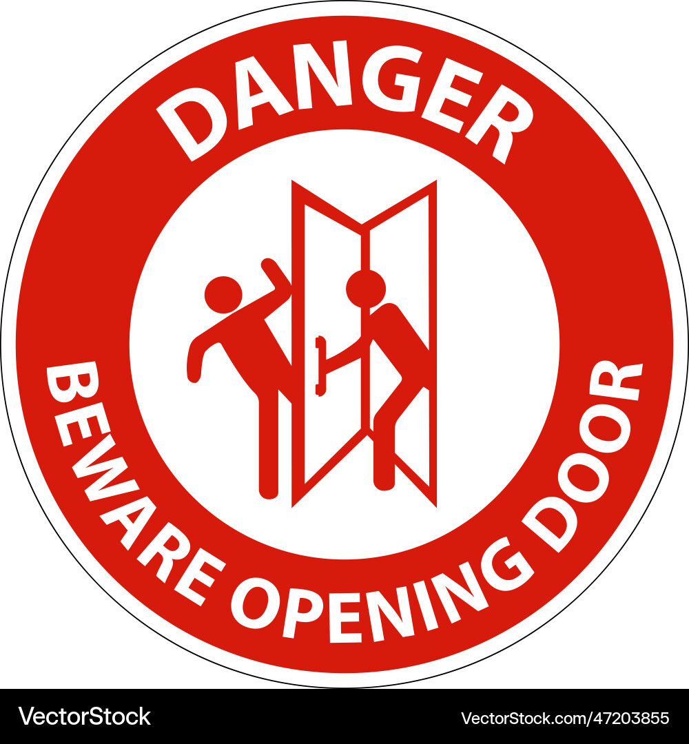 Danger beware opening door sign on white Vector Image