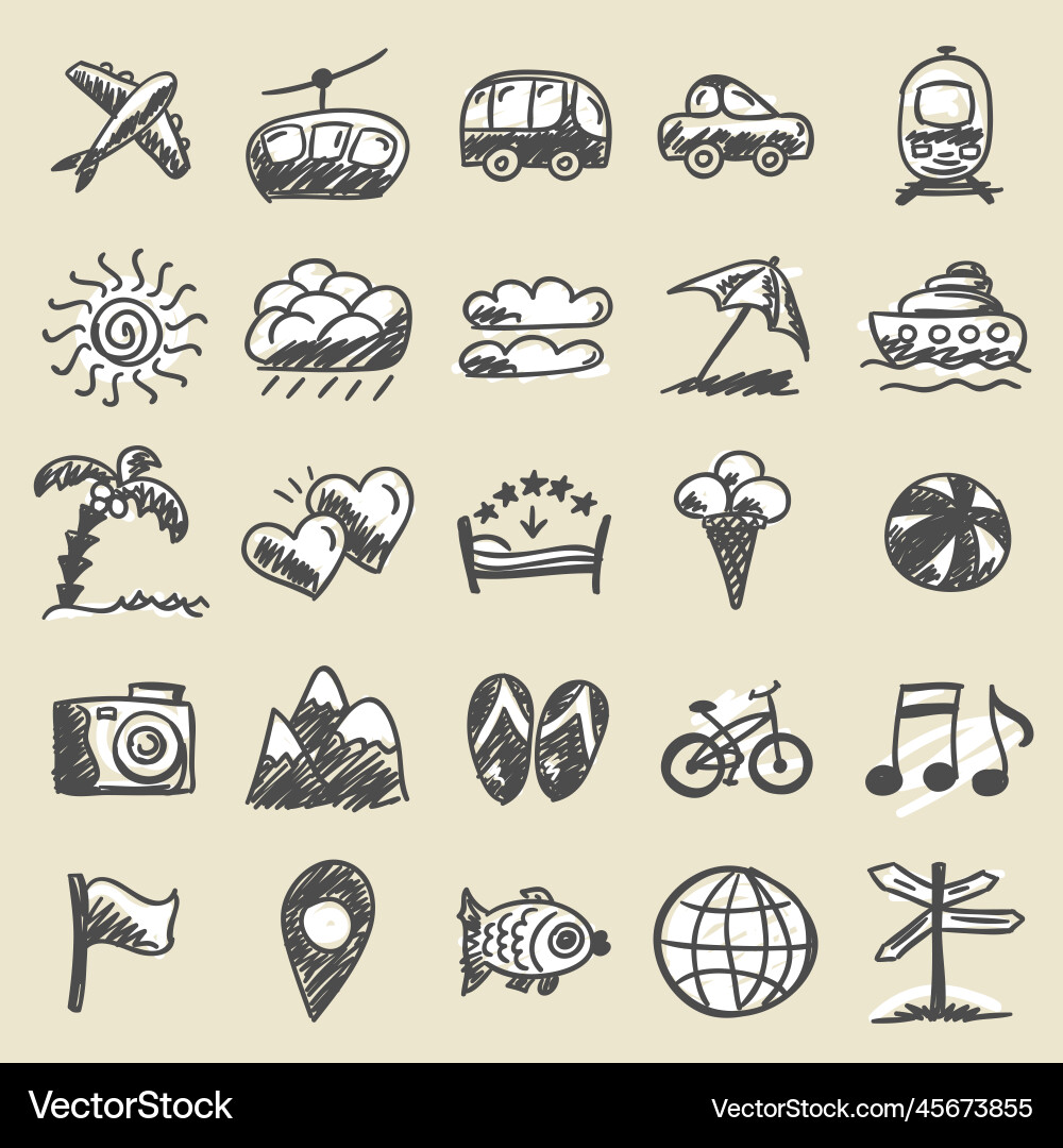 Hand drawn travel icons Royalty Free Vector Image