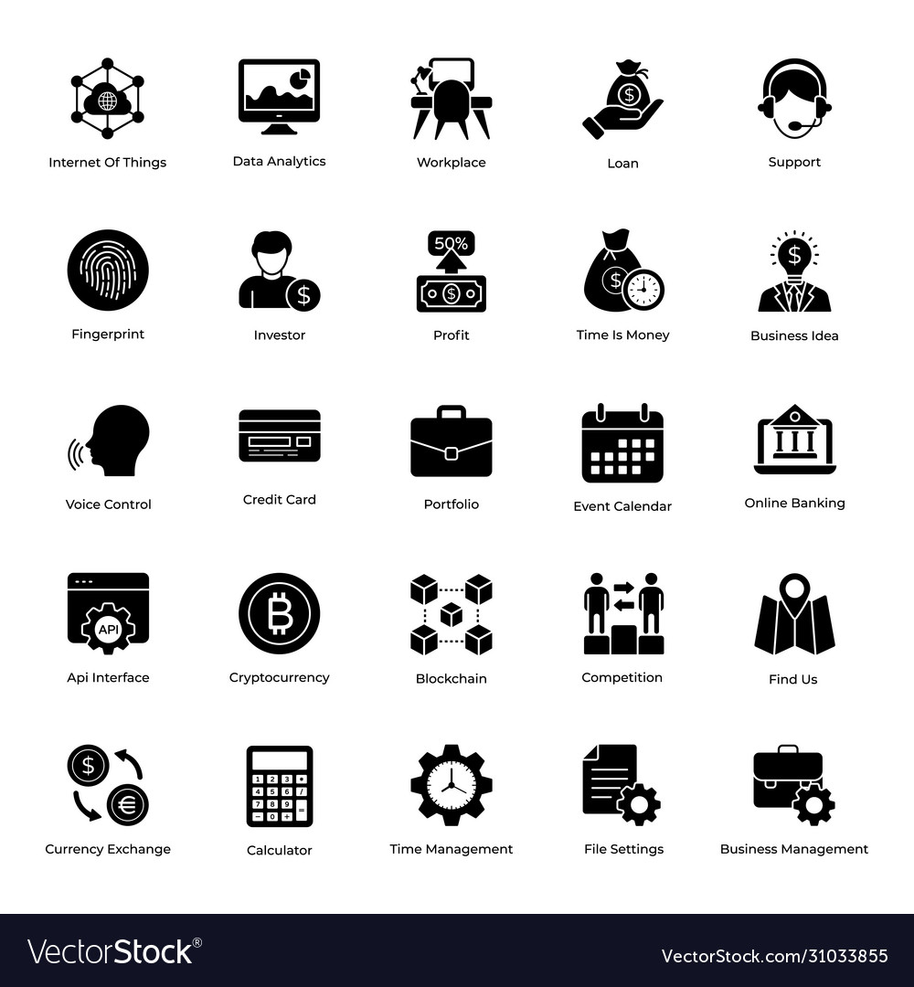 Online business glyph pack Royalty Free Vector Image