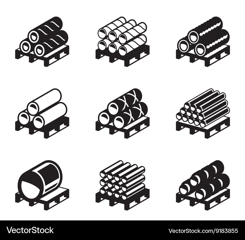 Pallets with metal plastic and rubber pipes Vector Image