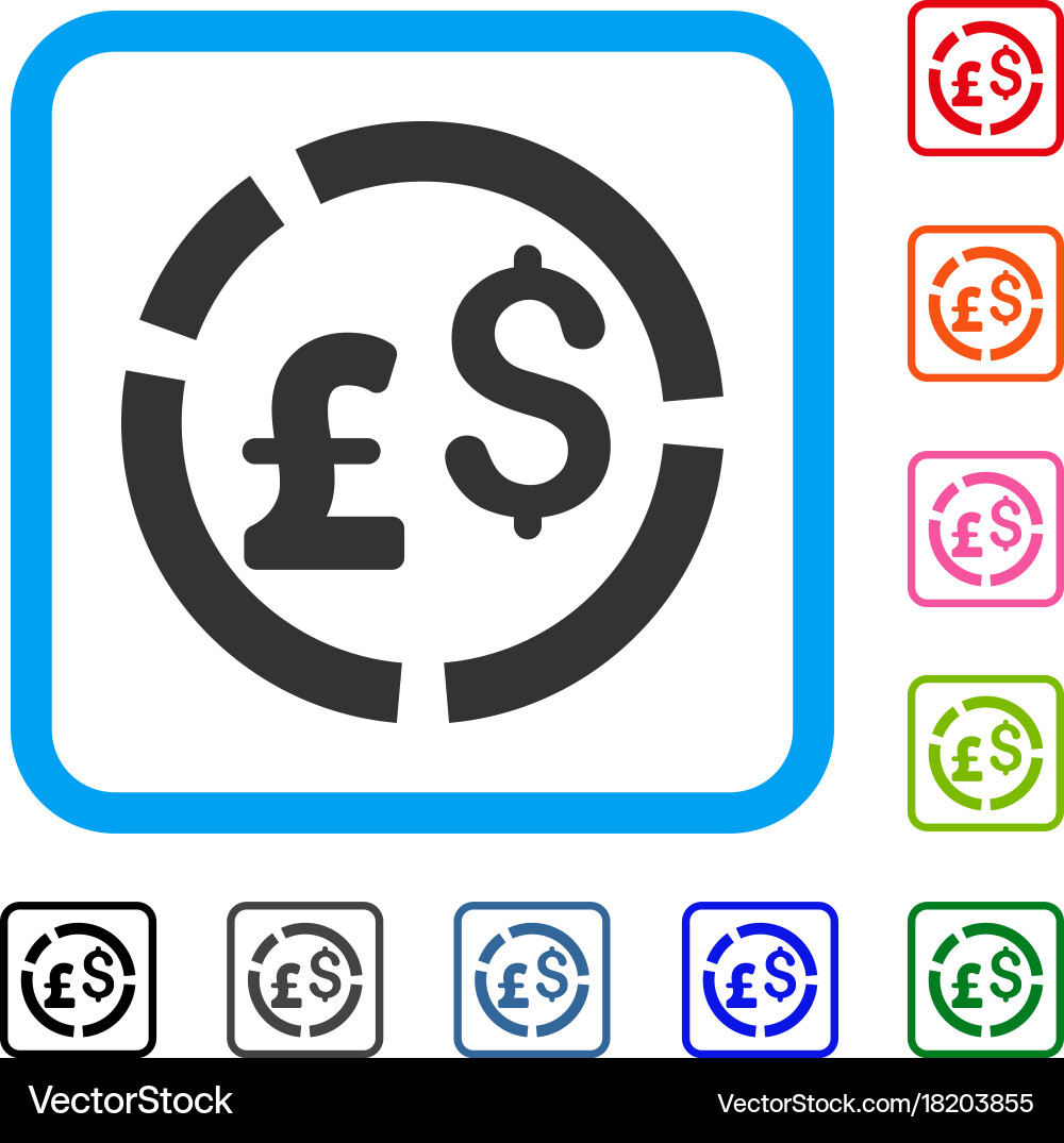 Pound and dollar currency diagram framed icon Vector Image