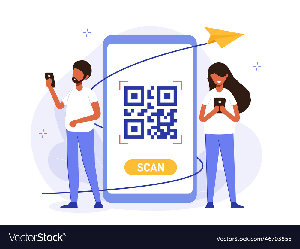 Qr code scaner concept guy Royalty Free Vector Image