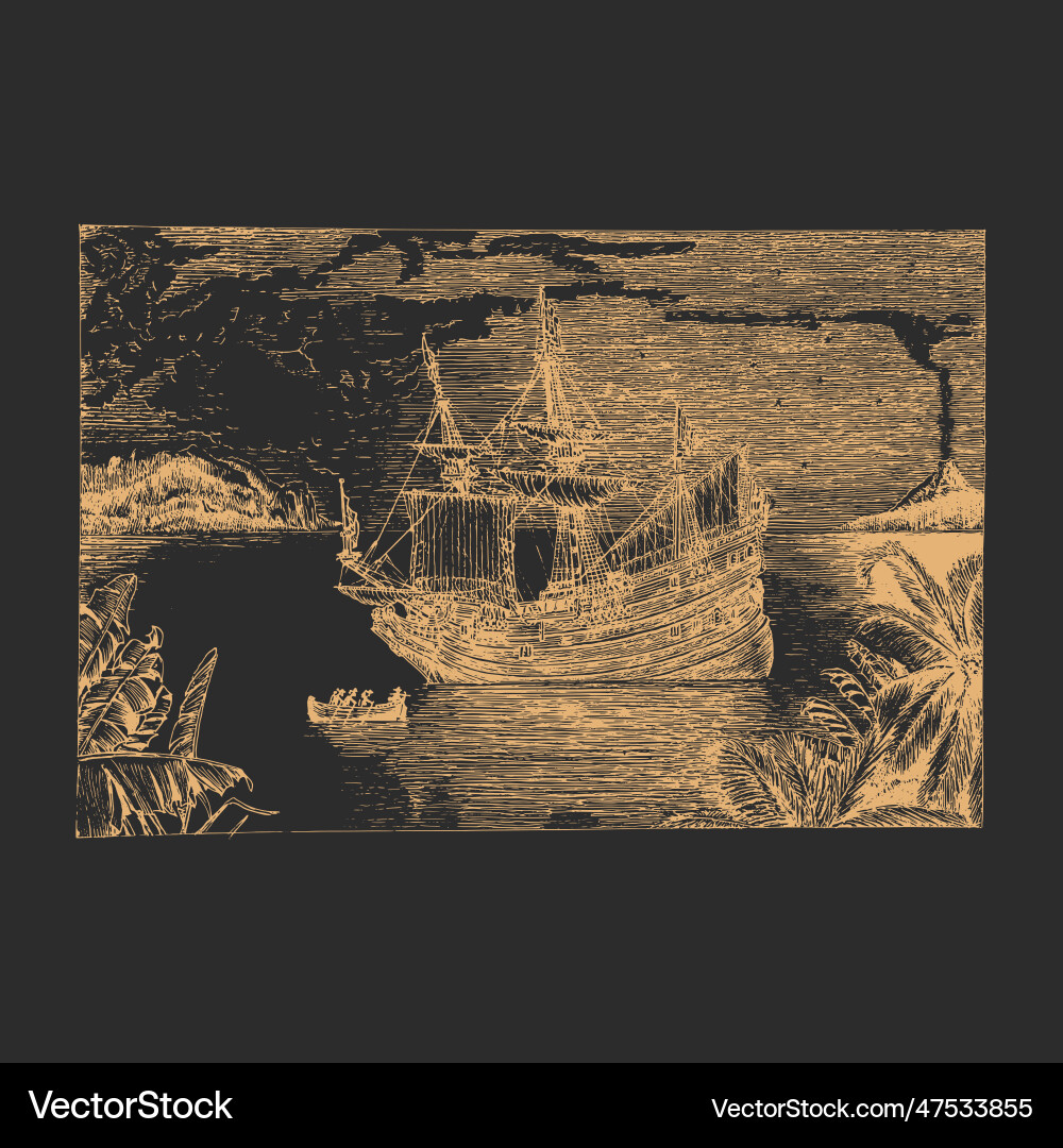Sailing ship marine viewdrawn in engraving style Vector Image