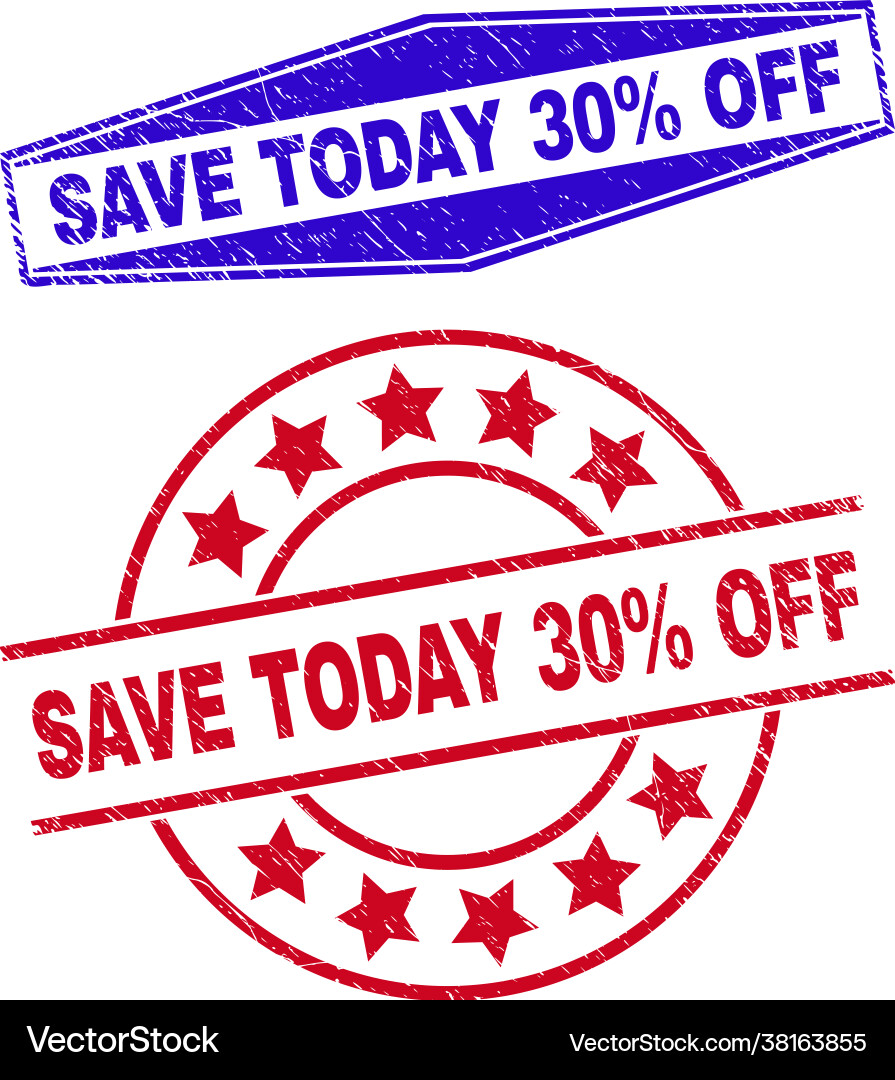 Save today 30 percents off textured stamps Vector Image