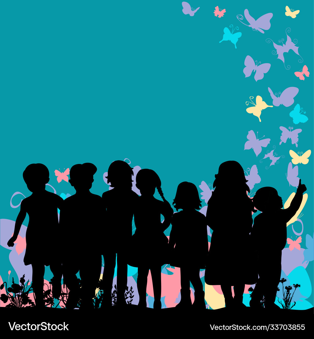 Silhouette a crowd children on a background Vector Image