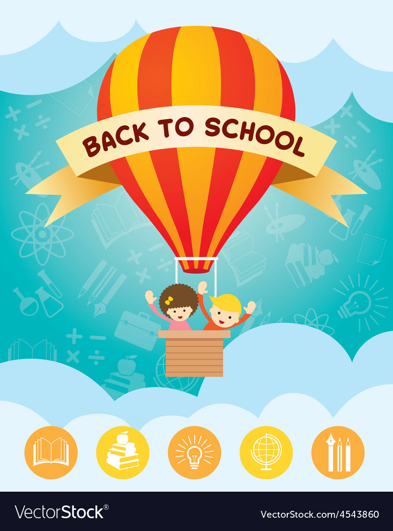 Children on hot air balloon back to school Vector Image
