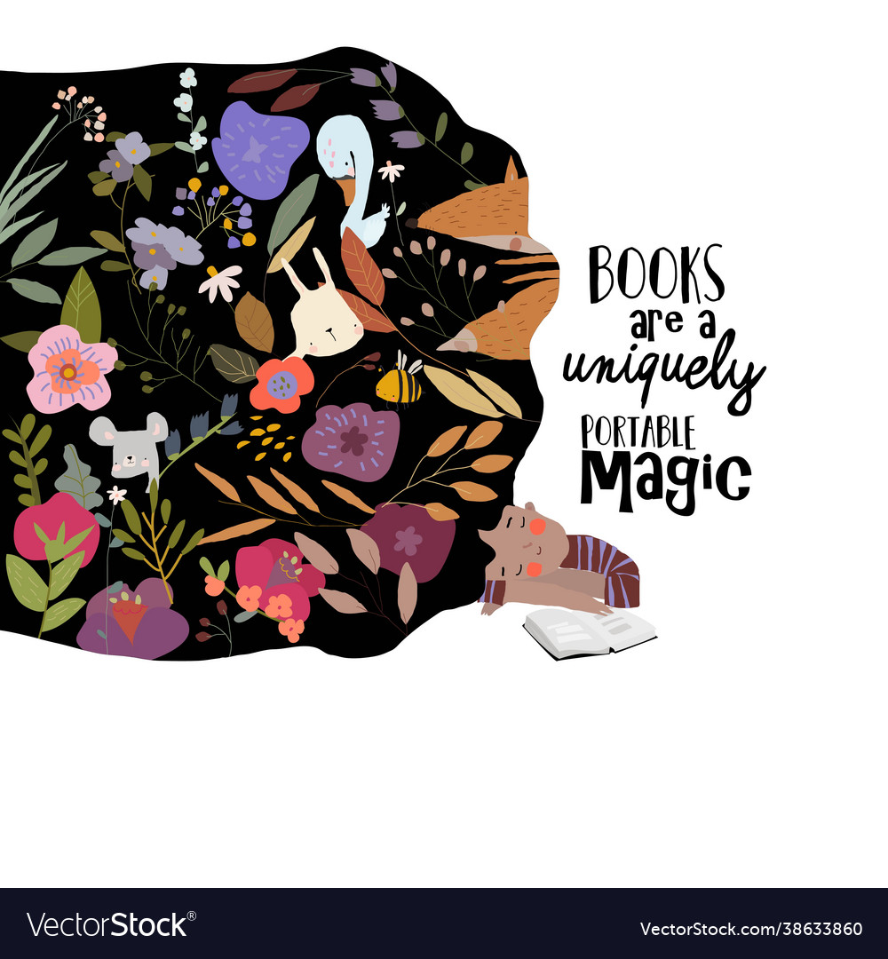 Cute little girl reading book and dreaming Vector Image