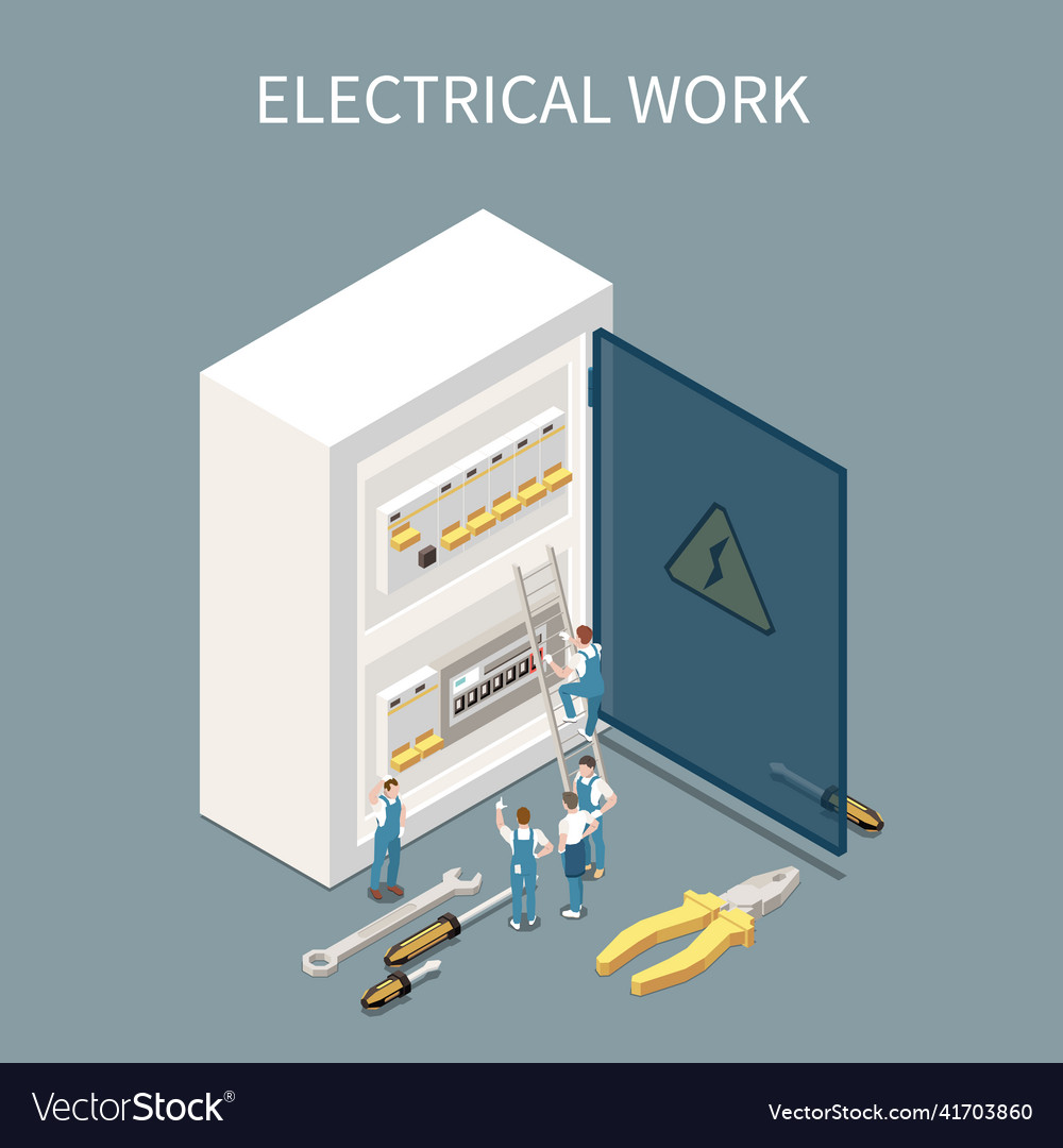 Electrical work isometric composition Royalty Free Vector