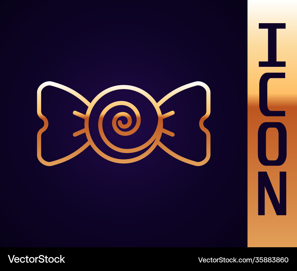 Gold line candy icon isolated on black background Vector Image