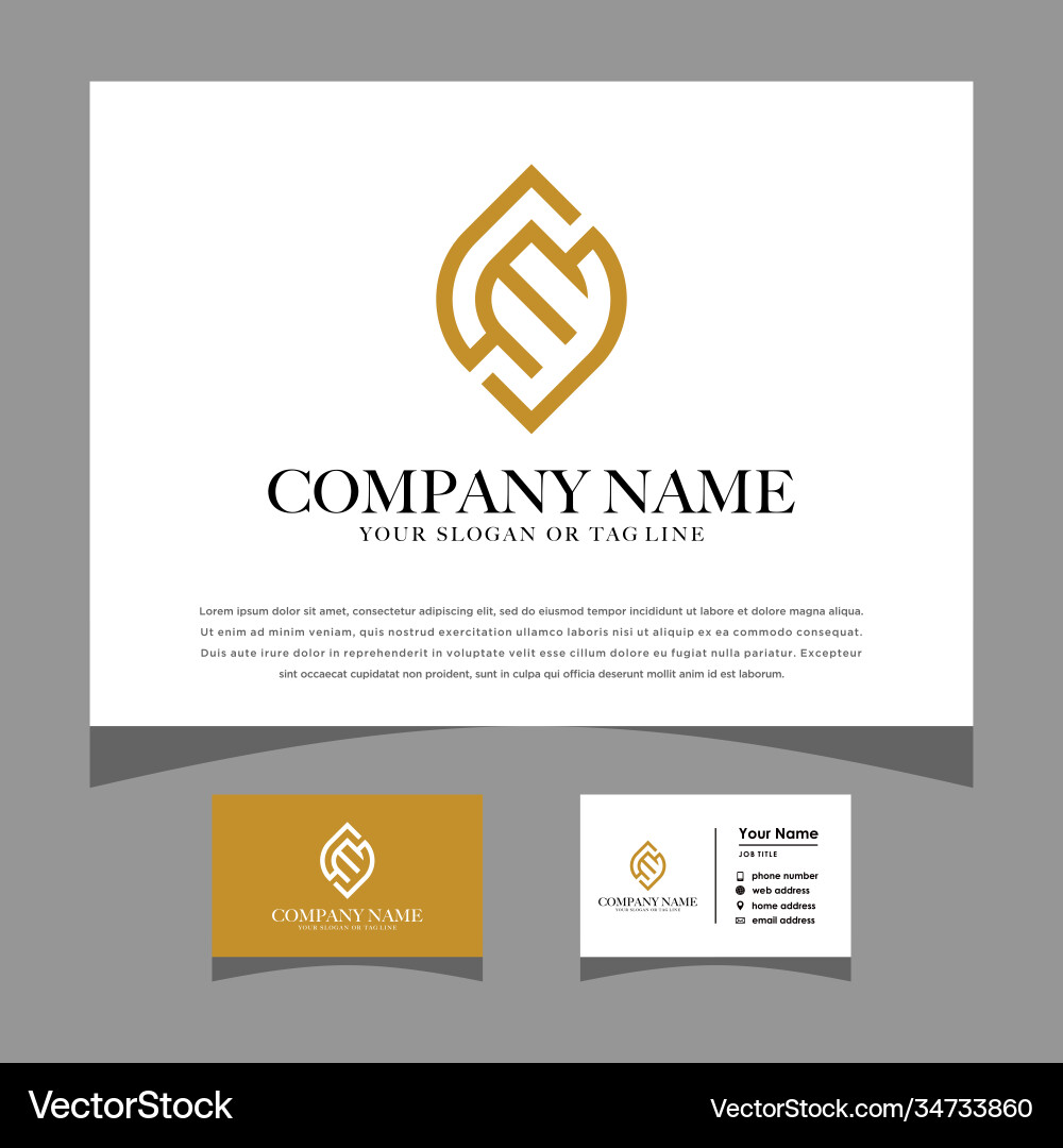 Initials sm logo with a business card Royalty Free Vector