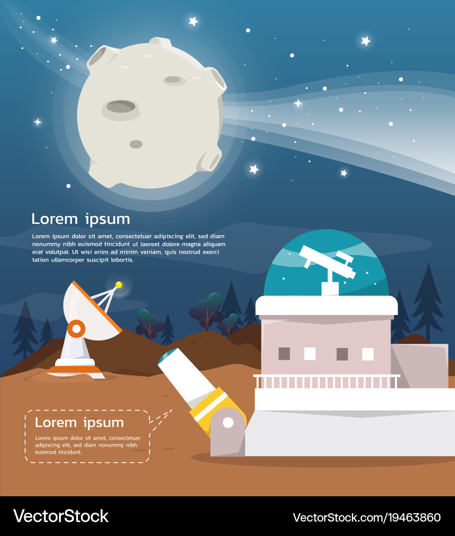 Telescope with observatory and moon and Royalty Free Vector