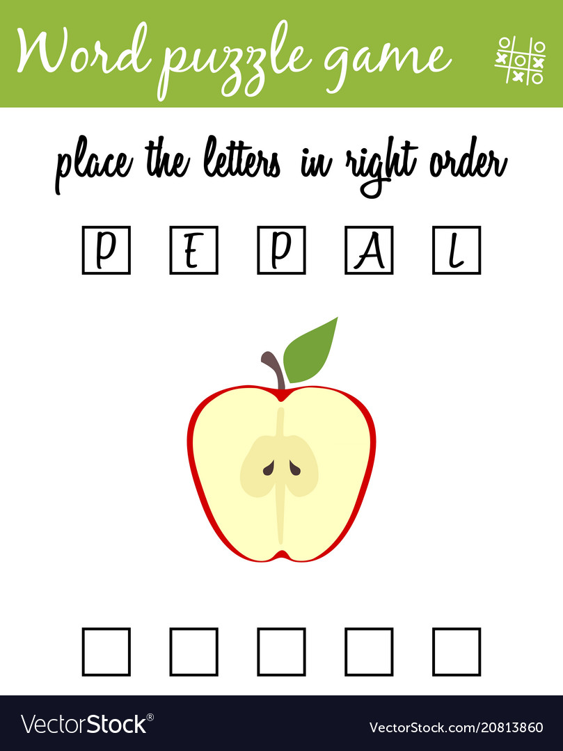 Words puzzle game with apple place the letters Vector Image