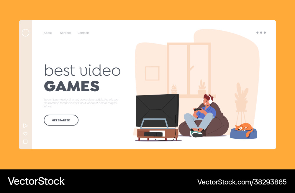 Boy playing video games landing page template Vector Image