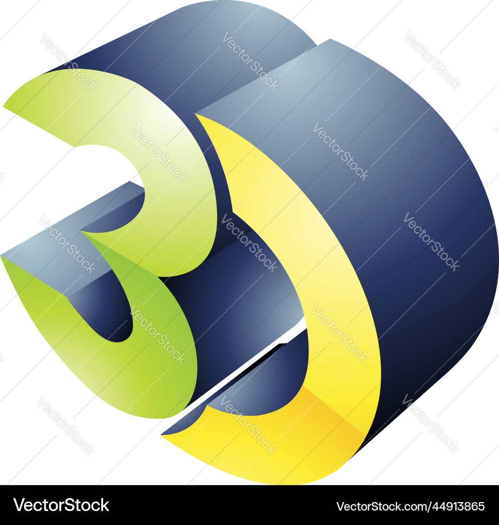 Green and yellow round 3d viewing tech symbol Vector Image