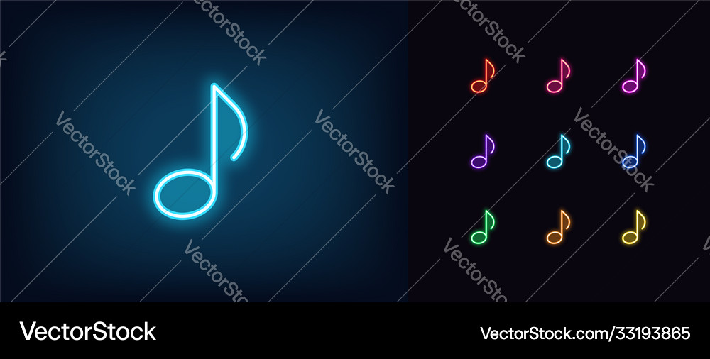 Neon music note icon glowing note sign melody Vector Image