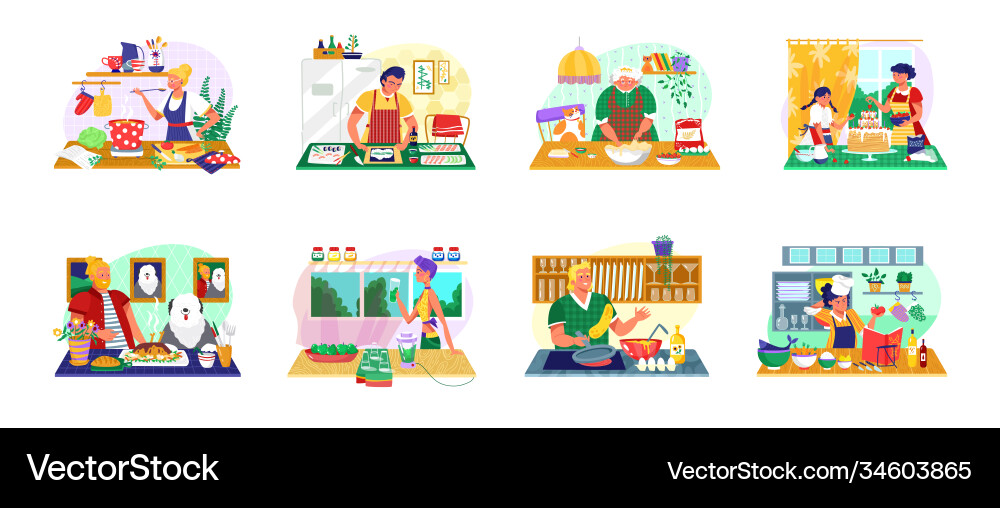 People cooking food set Royalty Free Vector Image