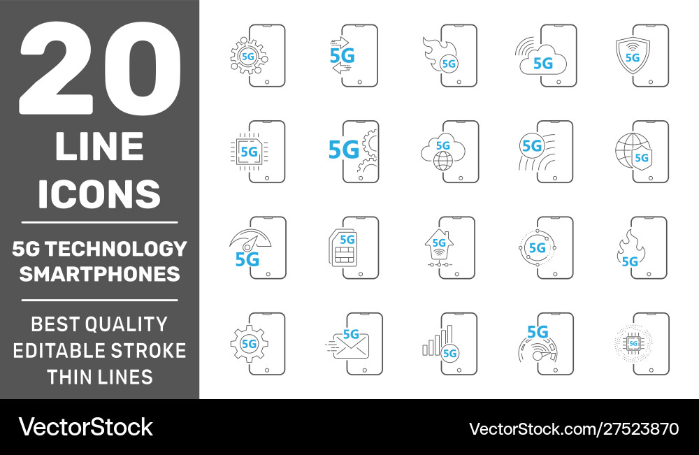 5g technology in smartphones minimal set Vector Image