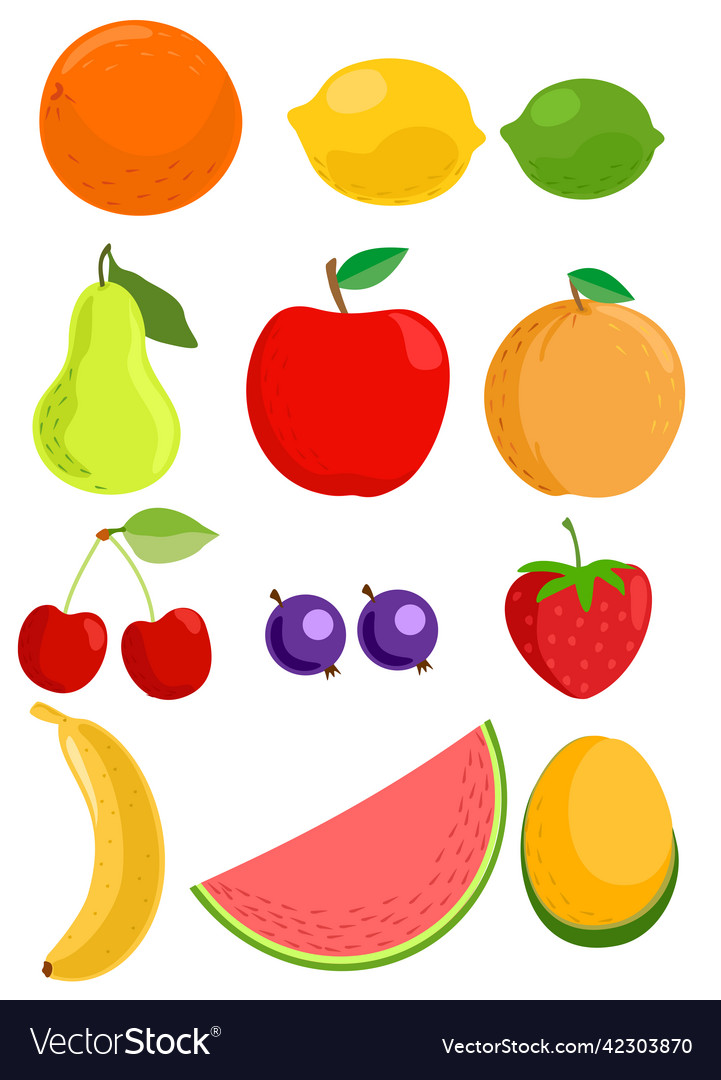 A set of ripe fruits pear lemon banana Royalty Free Vector
