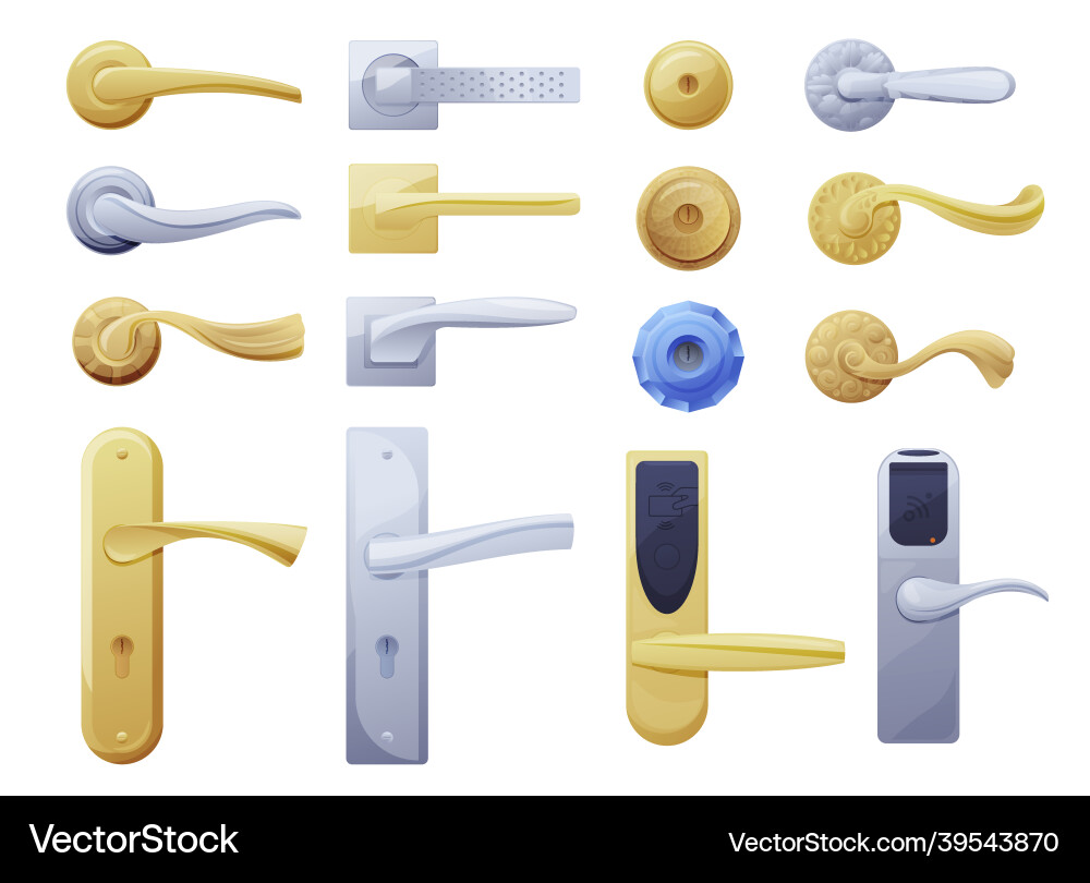 Collection doorknob and door handle flat Vector Image