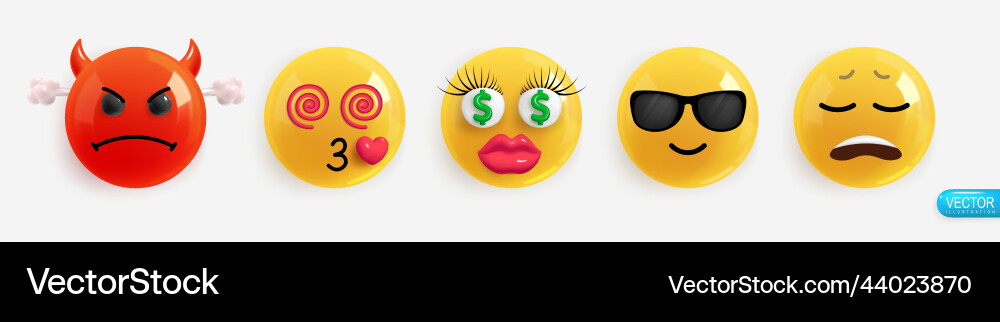 Emotion realistic 3d render set icon smile emoji Vector Image