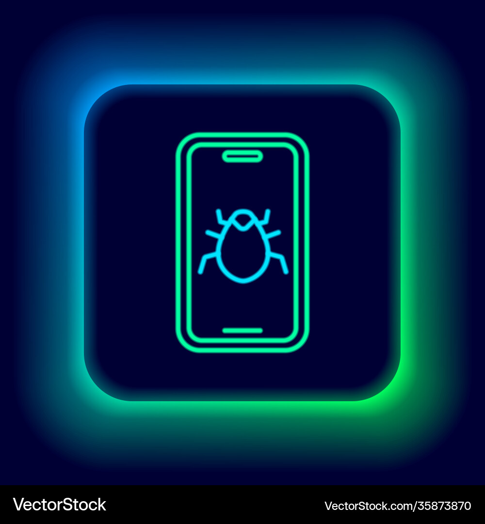Glowing neon line system bug on mobile icon Vector Image