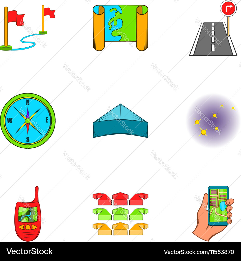 Location icons set cartoon style Royalty Free Vector Image