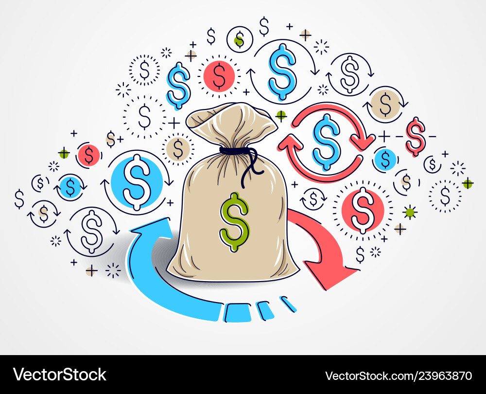 Money bag with loop arrow and icon set design Vector Image