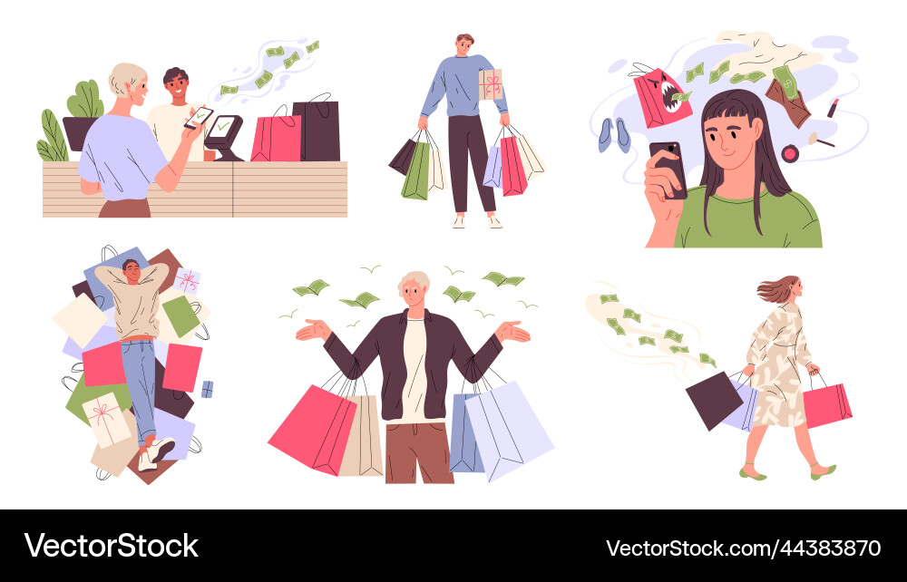 People make purchases spend money Royalty Free Vector Image