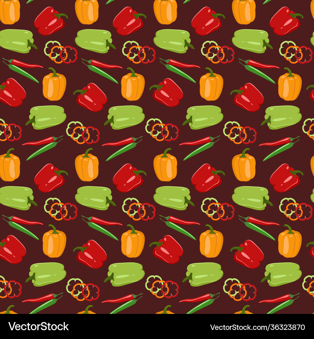 Red yellow green bitter pepper seamless Royalty Free Vector