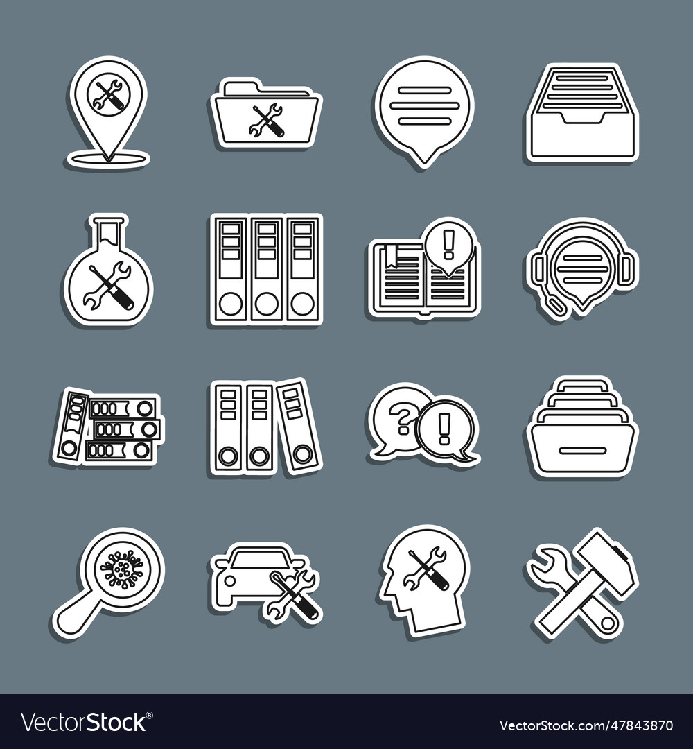 Set line crossed hammer and wrench drawer Vector Image Set line crossed hammer and wrench drawer Vector Image