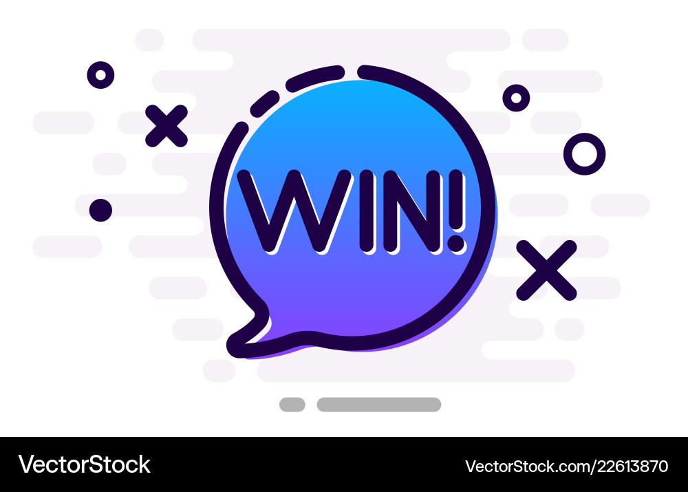 Win sign with blue cartoon speech bubble Vector Image