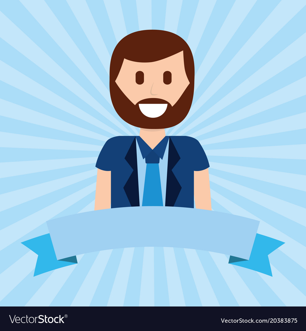 Cartoon Portrait Happy Beard Man With Necktie Vector Image