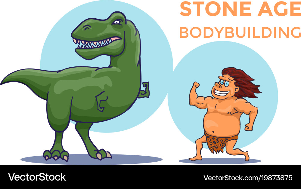 Cartoon stone age bodybuilding competition Vector Image