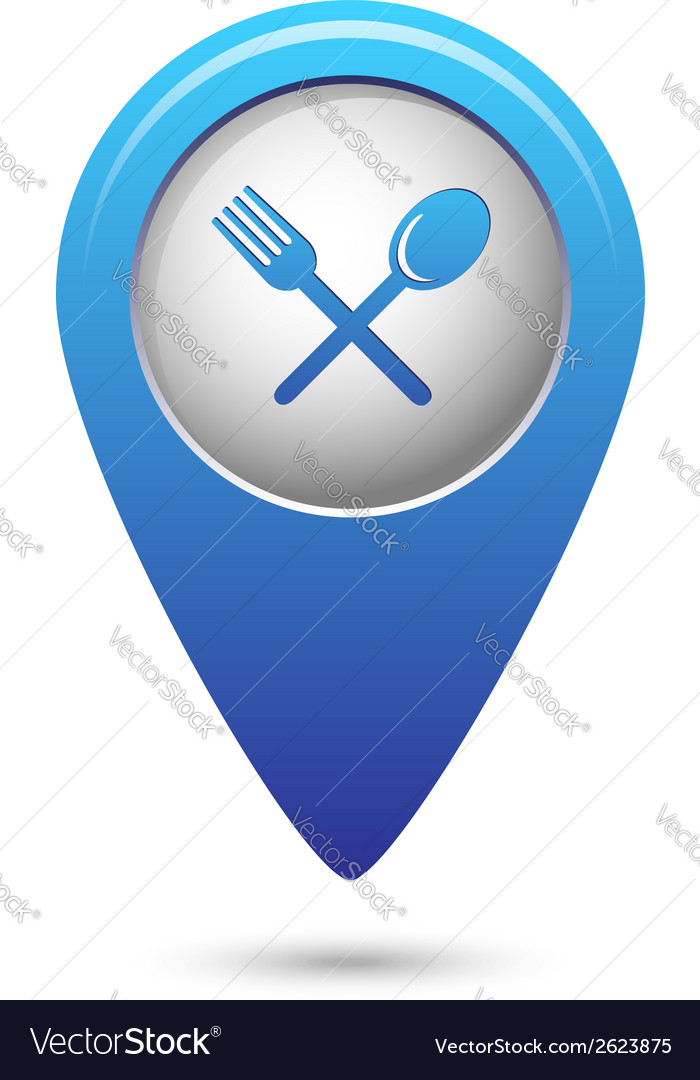 Map pointer with fork and spoon icon Royalty Free Vector