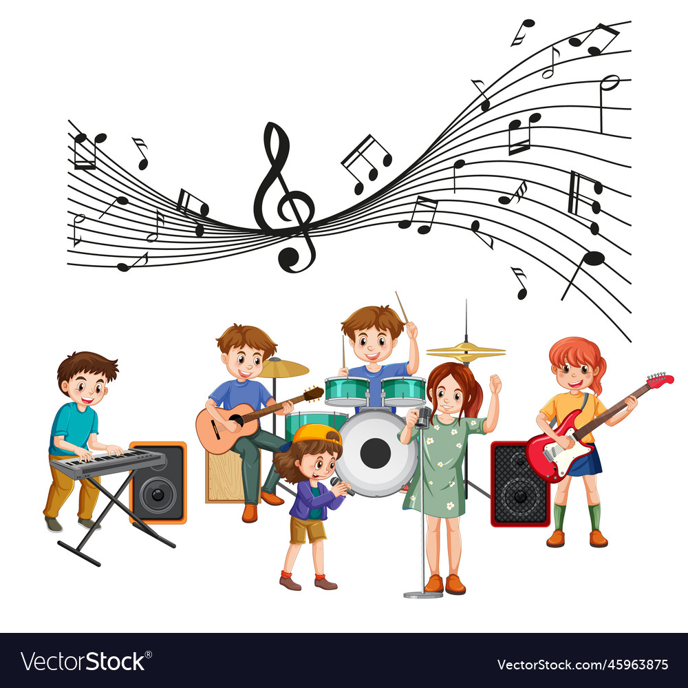 Music band kids cartoon Royalty Free Vector Image