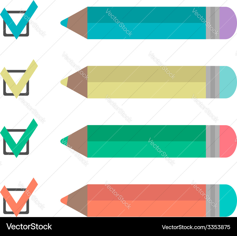 Set of pencils and check marks Royalty Free Vector Image