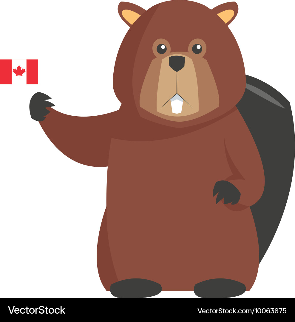 Single beaver with canadian flag icon Royalty Free Vector