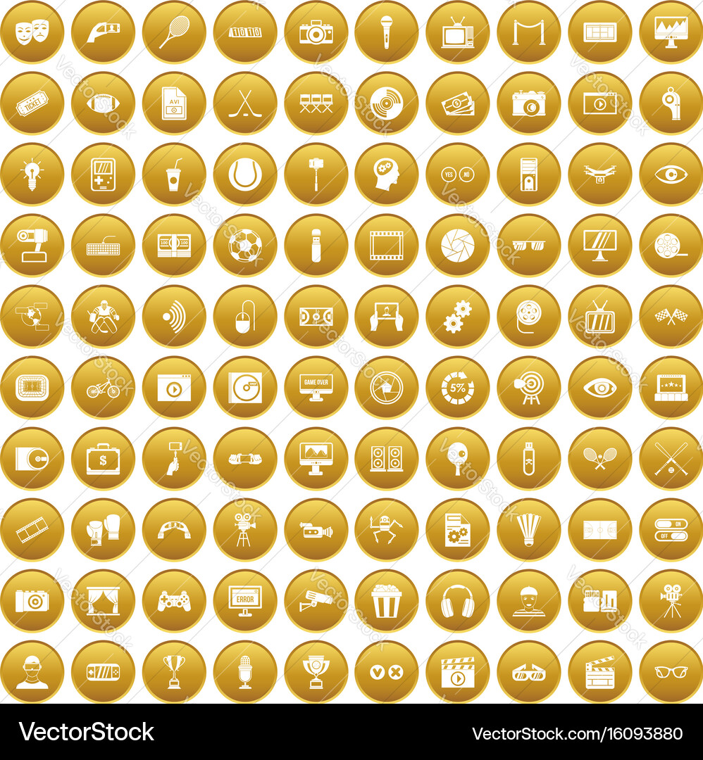 100 video icons set gold Royalty Free Vector Image