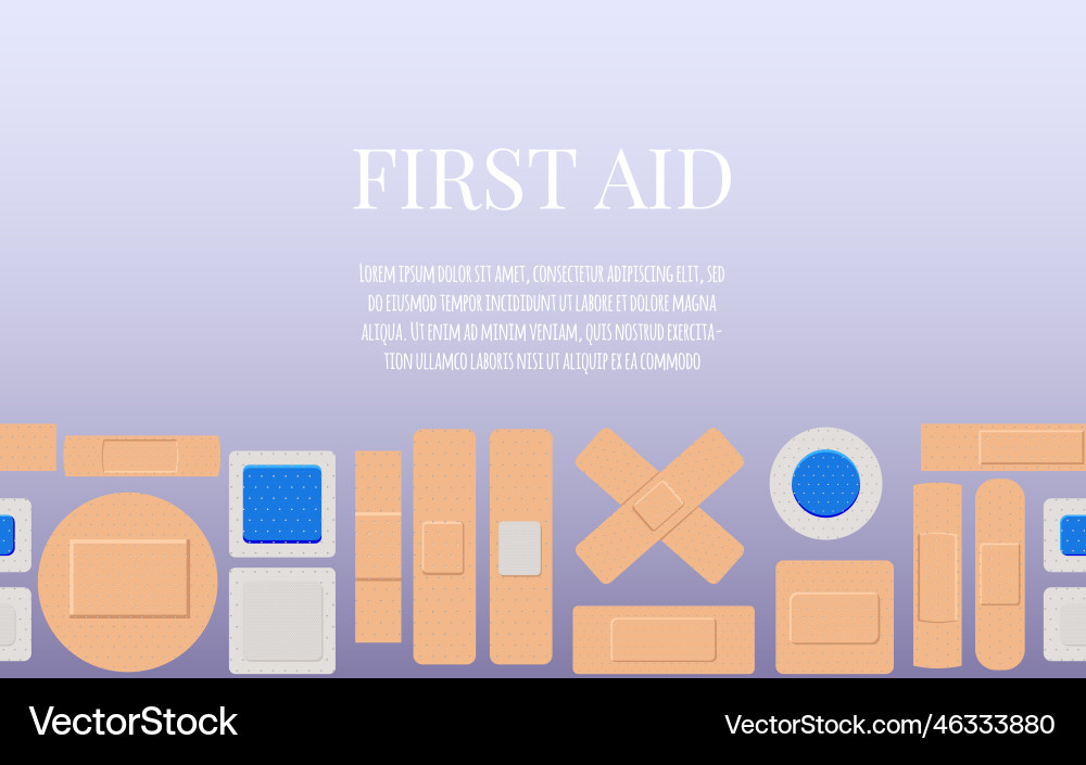 Banner about first aid with medical plasters Vector Image
