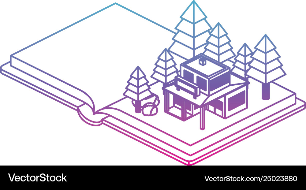 Book school with field and building isometric Vector Image