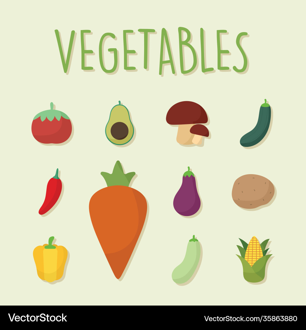 Bundle food vegetables icons on a green Royalty Free Vector