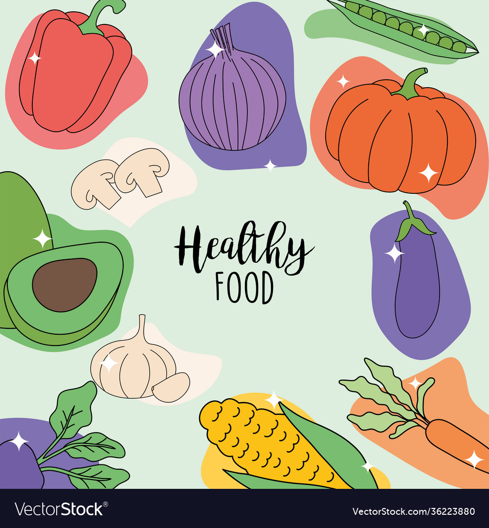 Healthy food with vegetables icon collection Vector Image
