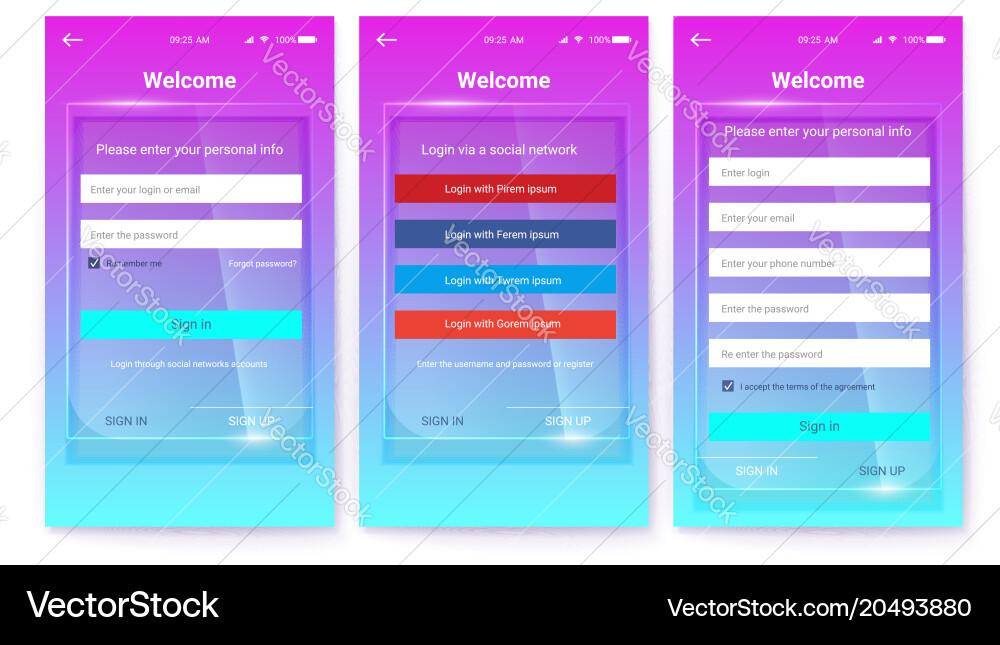 Kit ux screen on glass background register or Vector Image