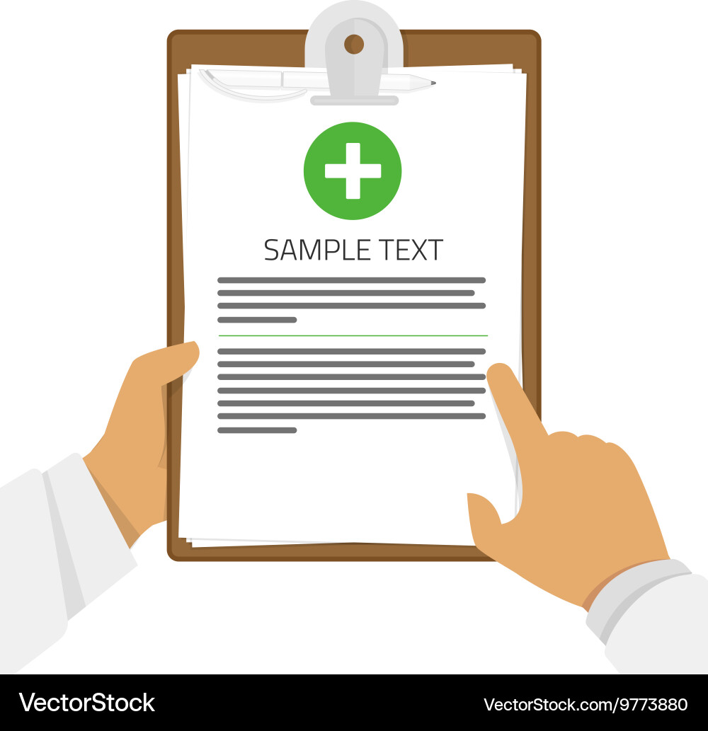 Medical clipboard in hands Royalty Free Vector Image