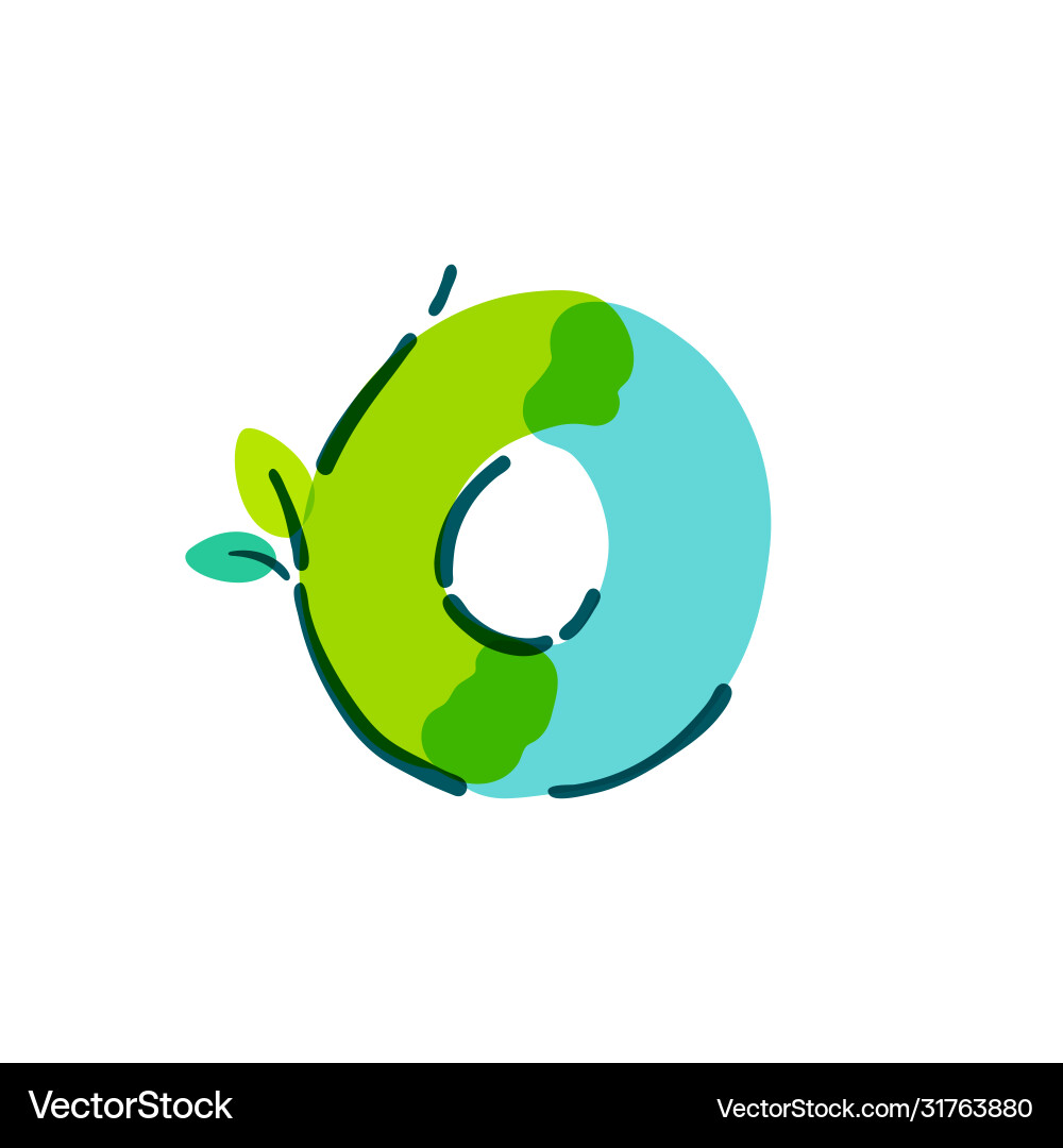 O letter logo with green leaf handwritten Vector Image