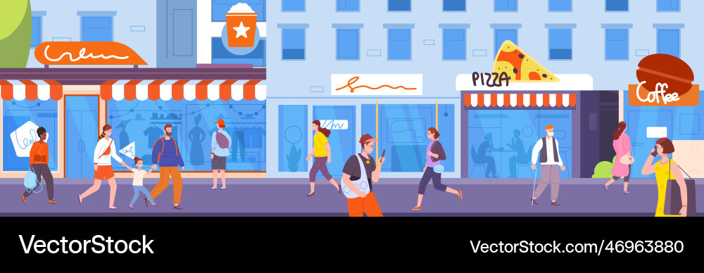 People at outside shops citizens walking Vector Image
