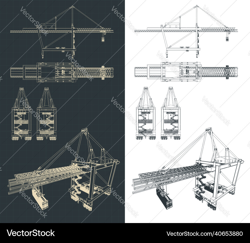 Rubber-tired overhead gantry crane blueprints Vector Image